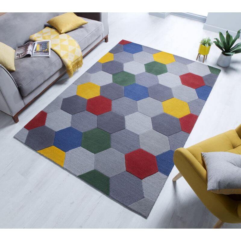 Tapis géométrique effet 3D scandinave à courtes mèches Munro